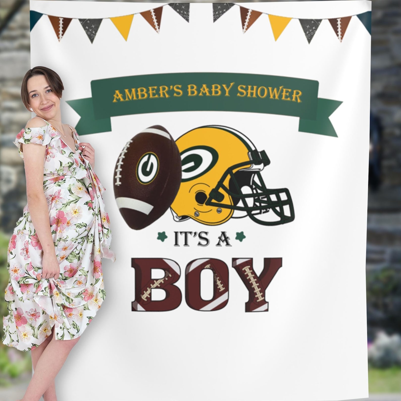 Packers Theme Sports Baby Shower Backdrop, Green Yellow Customized Boy ...