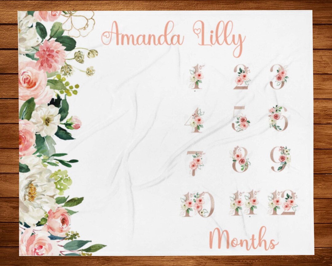 Personalized Girl Baby Shower Gift Milestone Blanket Pink Flower ...
