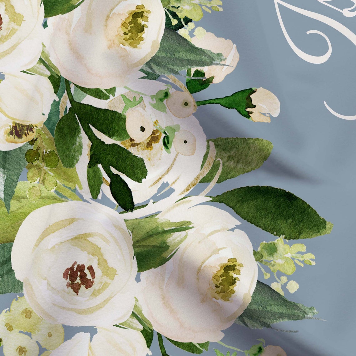 Dusty Blue Backdrop /baby Shower Backdrop / White Floral - Etsy