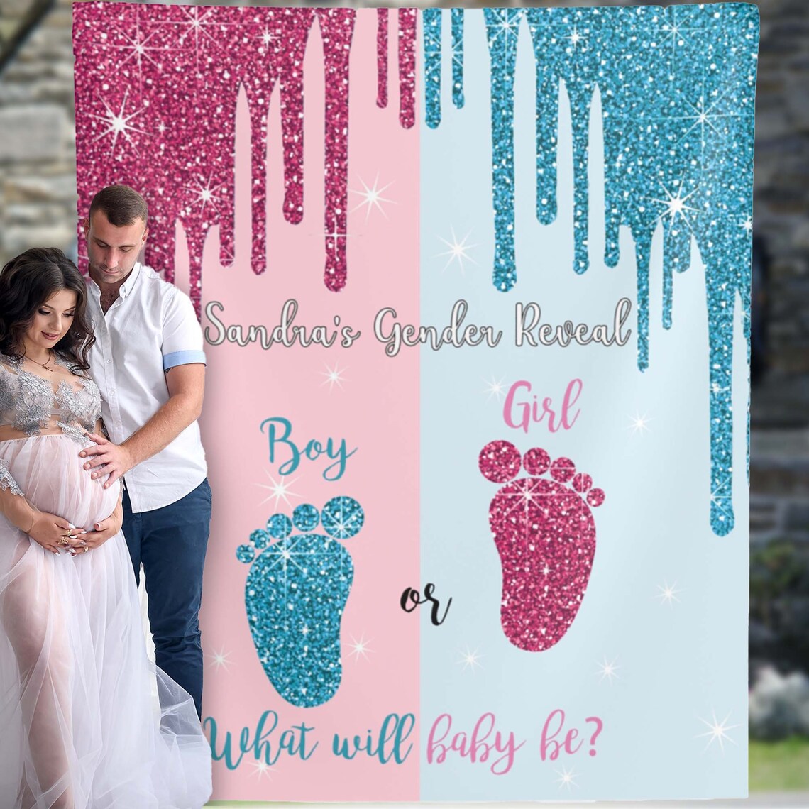 Gender Reveal Photo Backdrop/ He or She Gender Reveal Banner / | Etsy