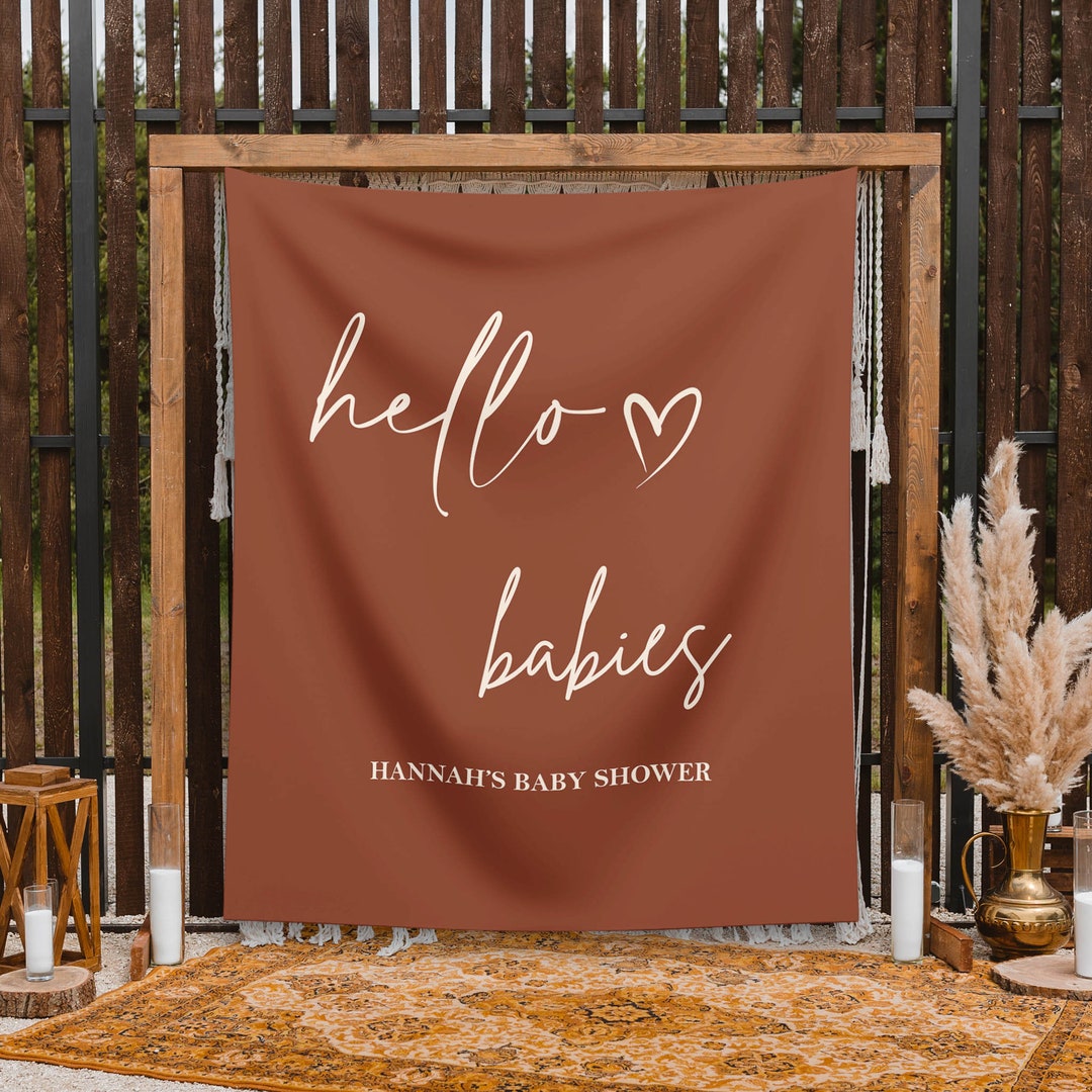 Twins Baby Shower Backdrop Hello Babies Minimalist Baby Shower Backdrop ...