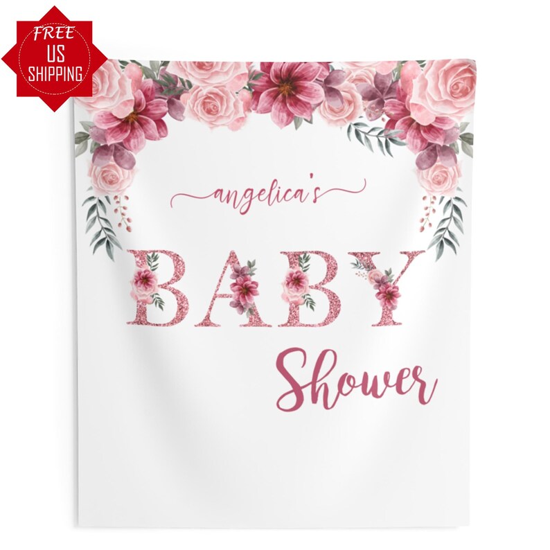 Rose Gold Baby Shower Backdrop, Floral Baby Shower Decor, Photo Booth ...