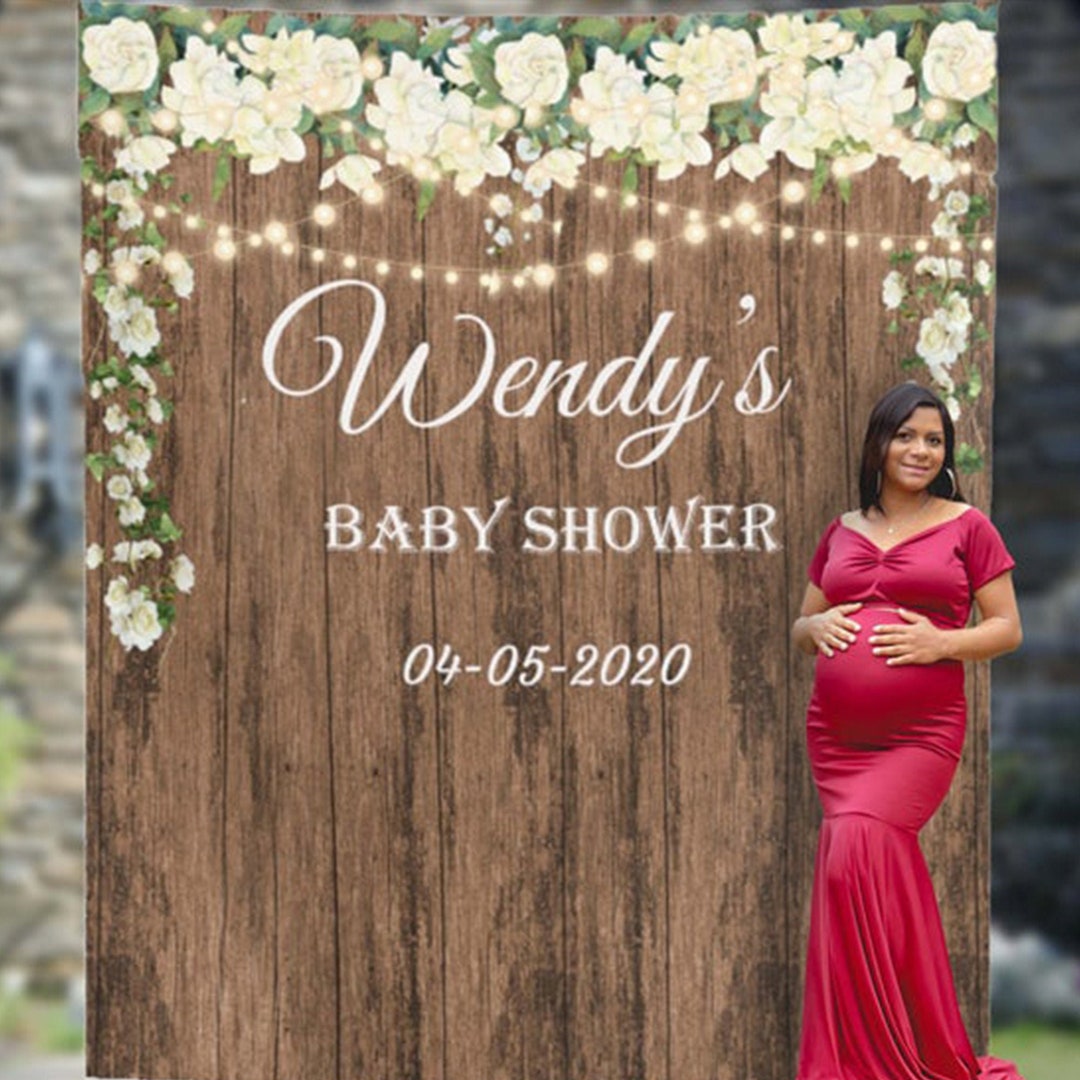 Custom Baby Shower Backdrop Rustic Floral Baby Shower Decor Gender ...