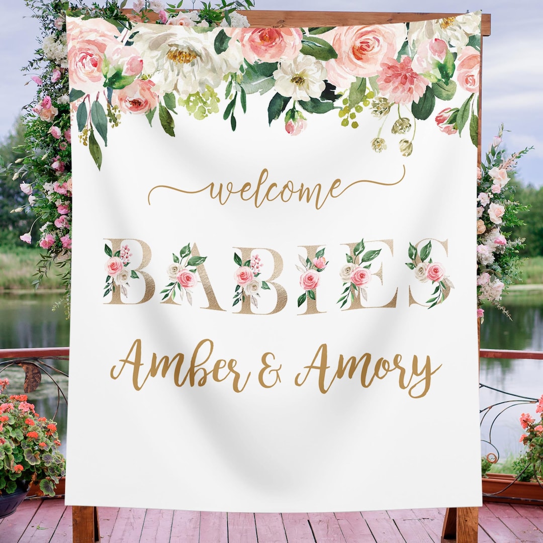 Twins Girls Baby Shower Backdrop Custom Blush Floral Shower Decorations ...