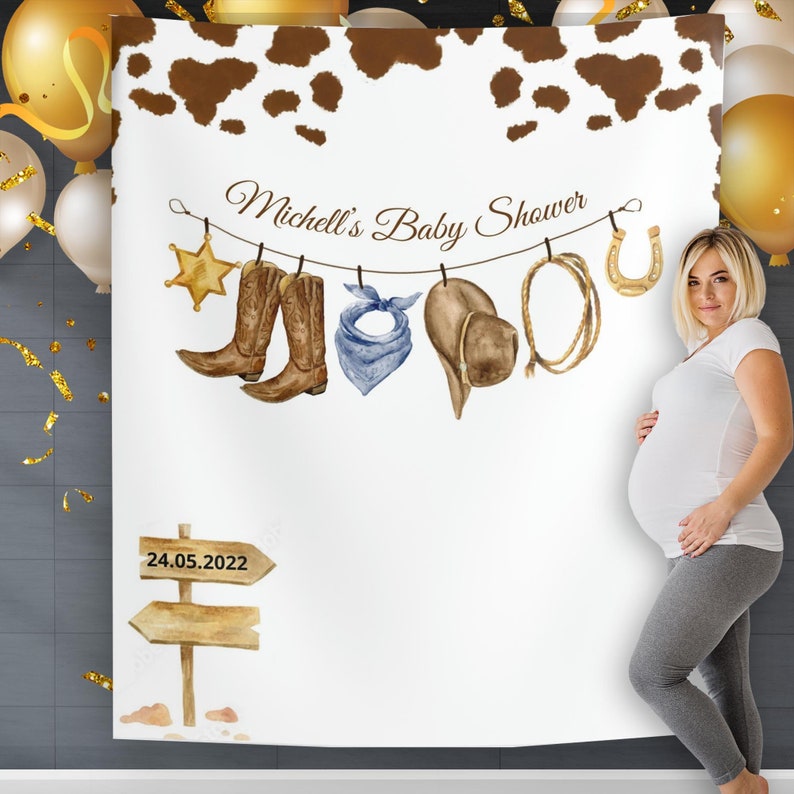 Cowboy Baby Shower Backdrop Holy Cow Baby Theme Decoration Wild West ...