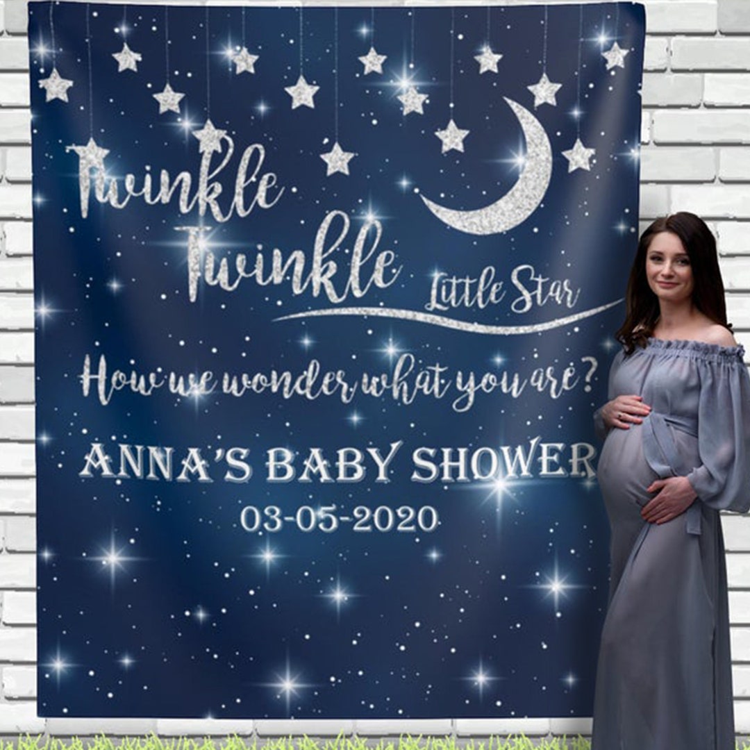 Twinkle Twinkle Little Star Backdrop, Navy Blue and Silver, Gender ...