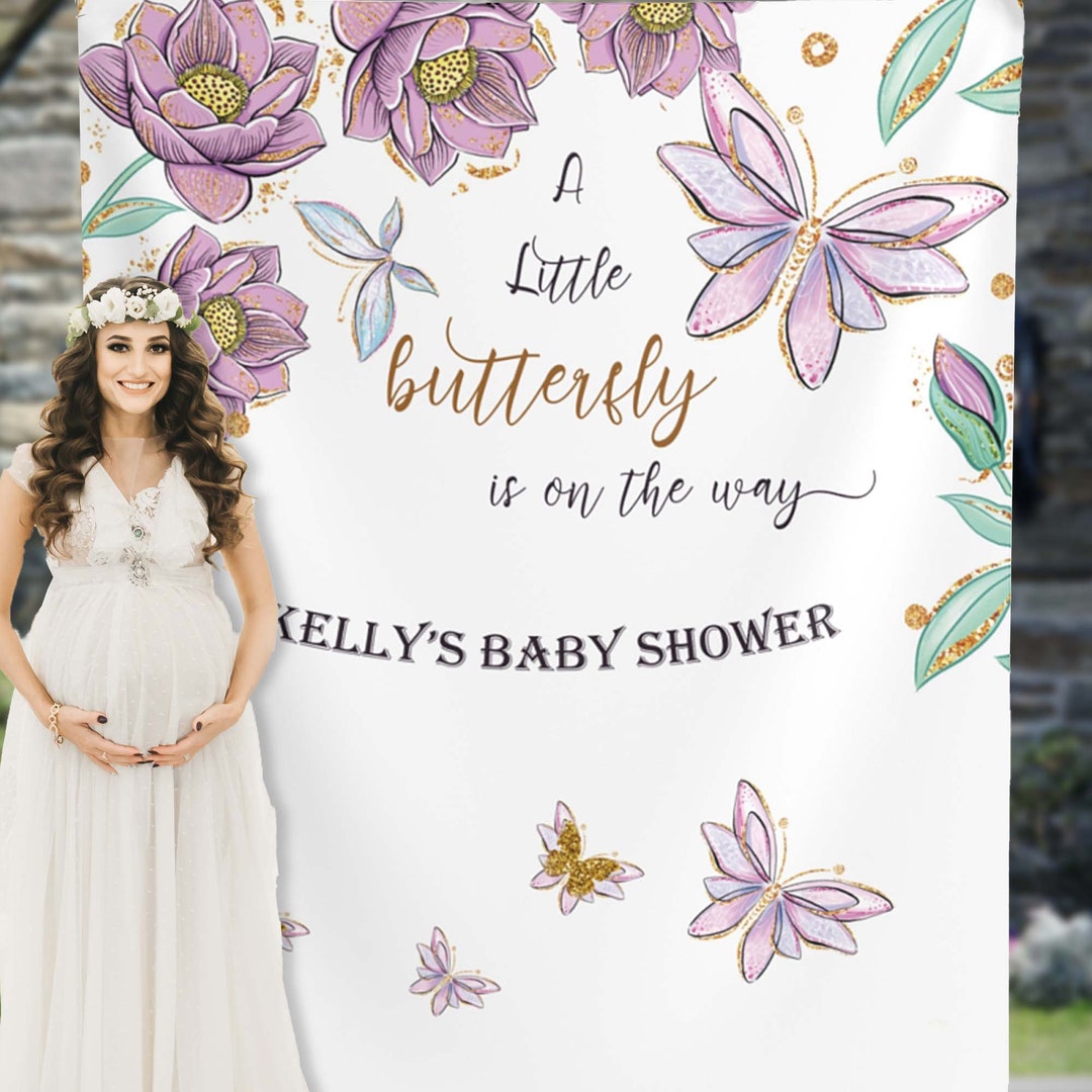 Purple Butterfly Backdrop Baby Shower Backdrop Floral Lavender Themed ...
