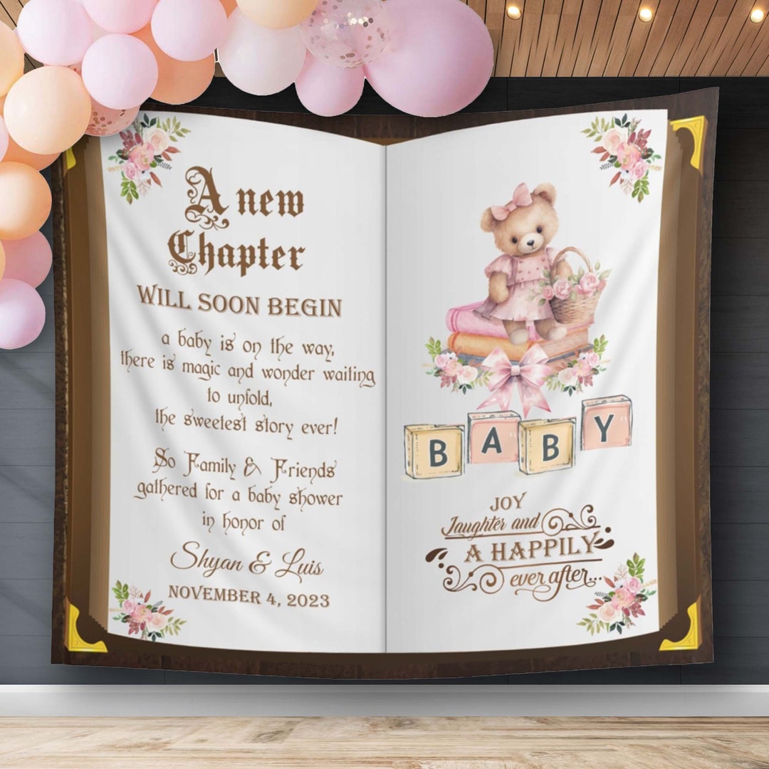 A New Chapter Will Soon Begin Storybook Baby Shower Backdrop ...