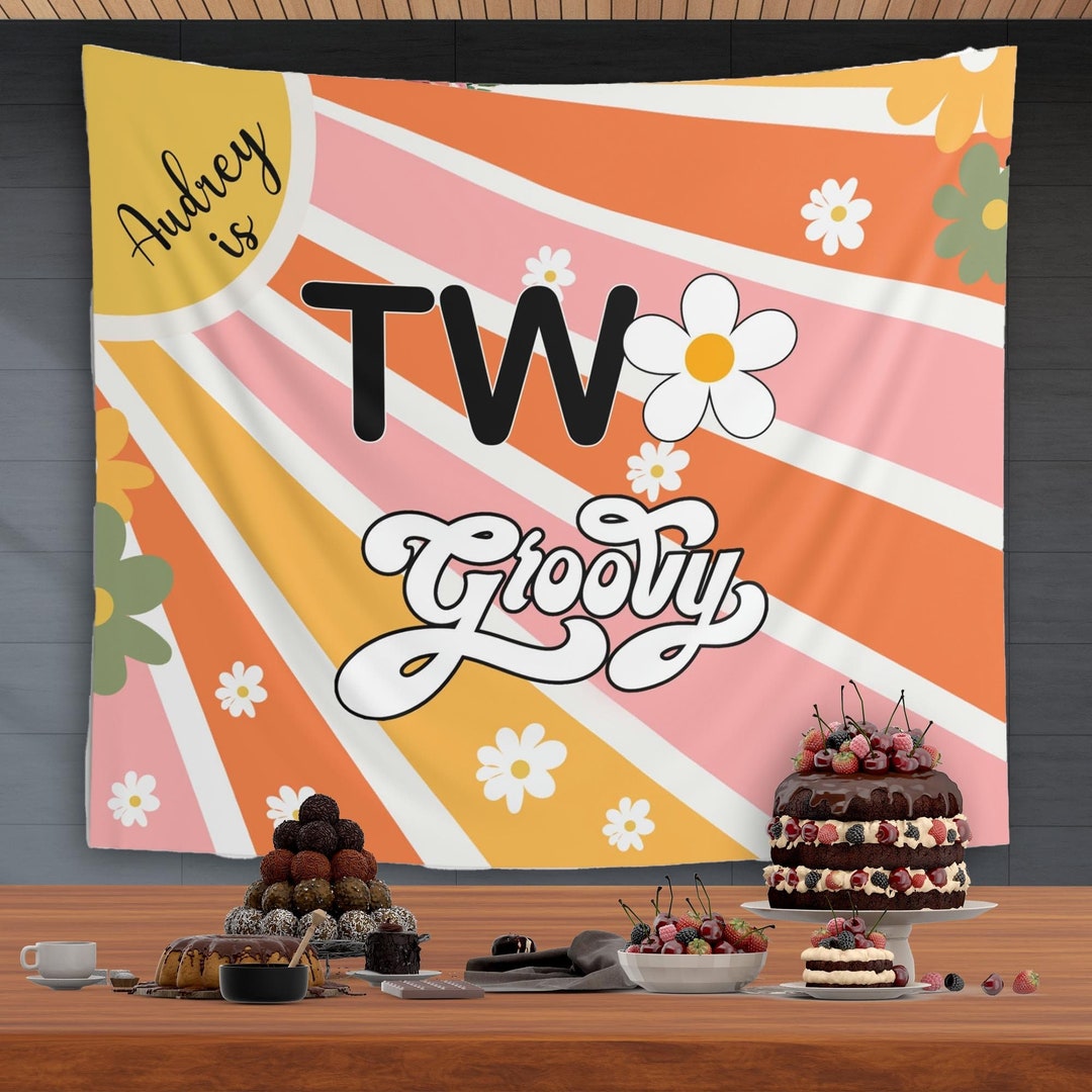 Groovy Birthday Decoration, Kids Birthday Banner, Two Groovy 70s ...