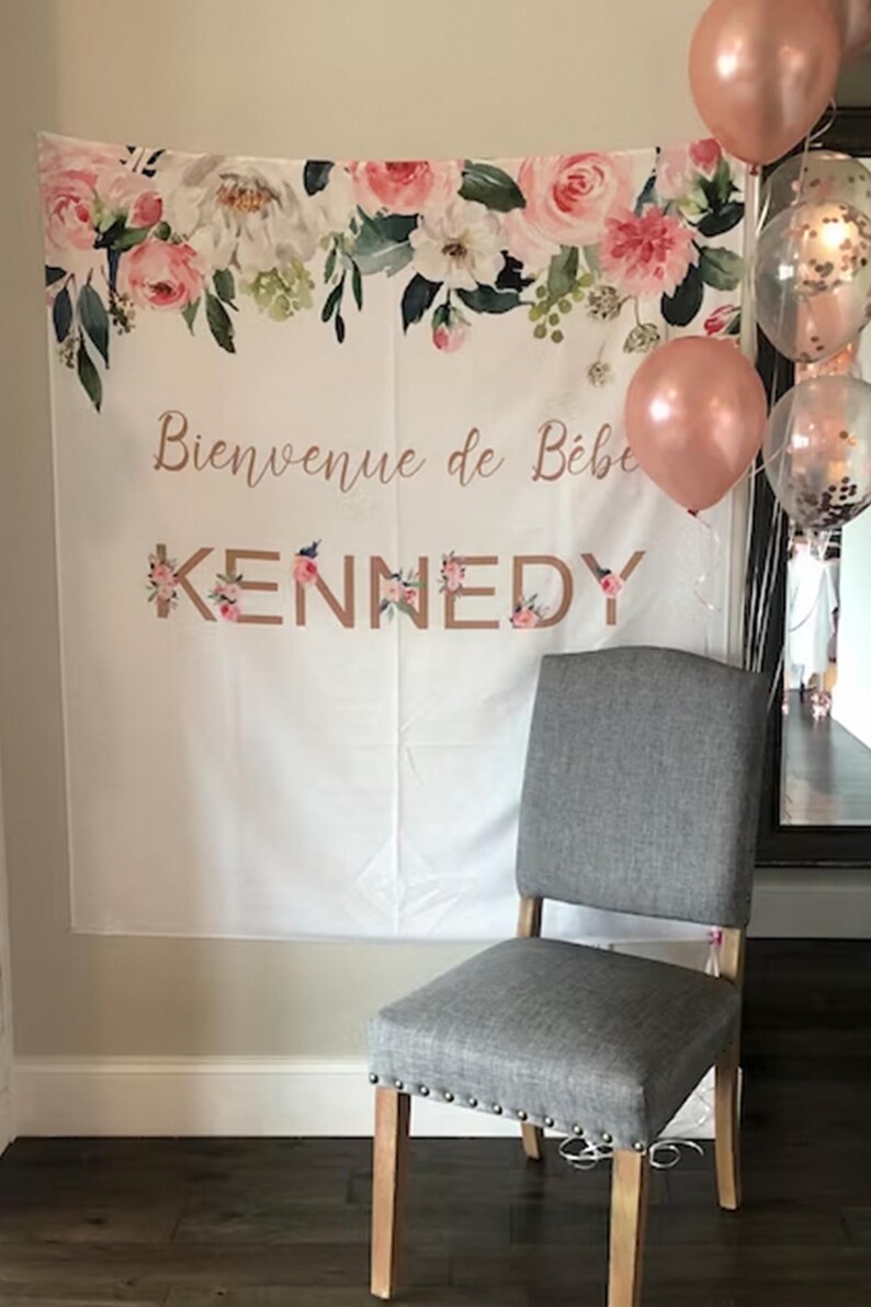Custom Name Baby Shower Backdrop, Blush Floral Baby Shower Backdrop ...