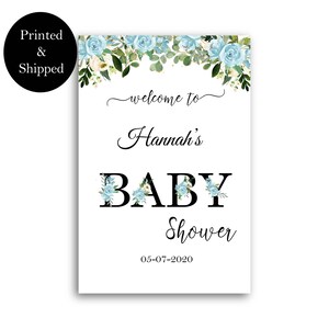 Blue Floral Boy Baby Shower Welcome Sign Foamboard Custom Baby Shower ...