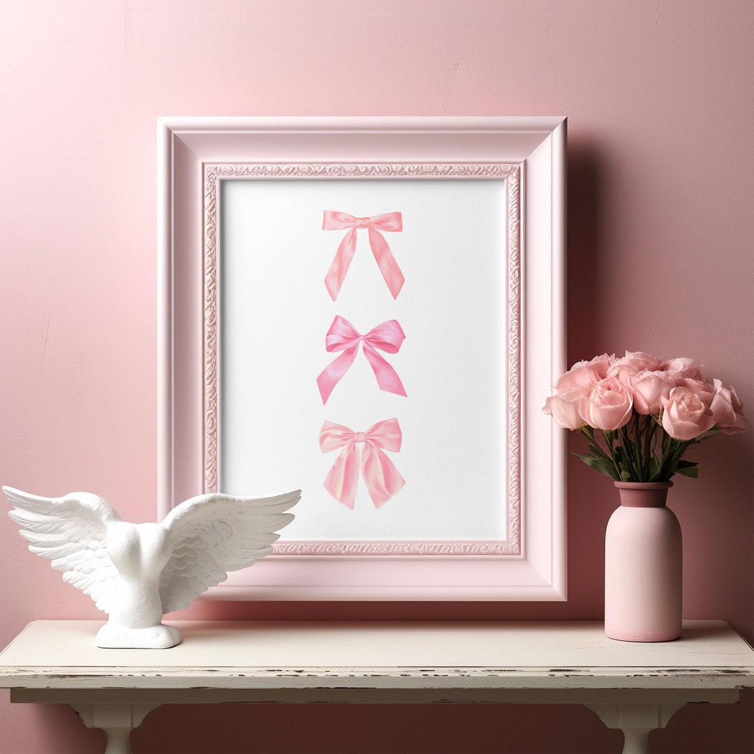 Coquette Decor Aesthetic Pink Bow Poster Print | Pink Ribbon Bow Print ...