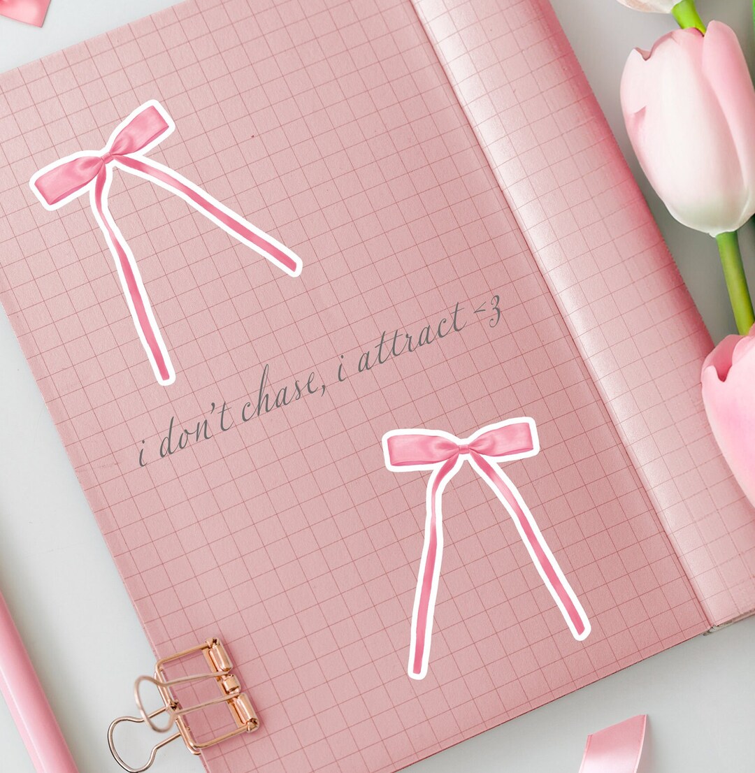 Coquette Pink Ribbon Bow Vinyl Sticker Girly Pink Aesthetic Laptop ...