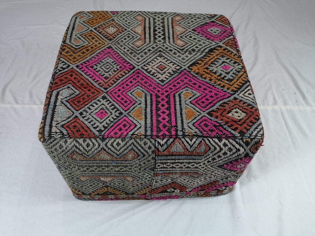 Kilim Pouf, 2424 İnches, Pouffe, Decorative Pouf, Throw Pillow, Turkish ...