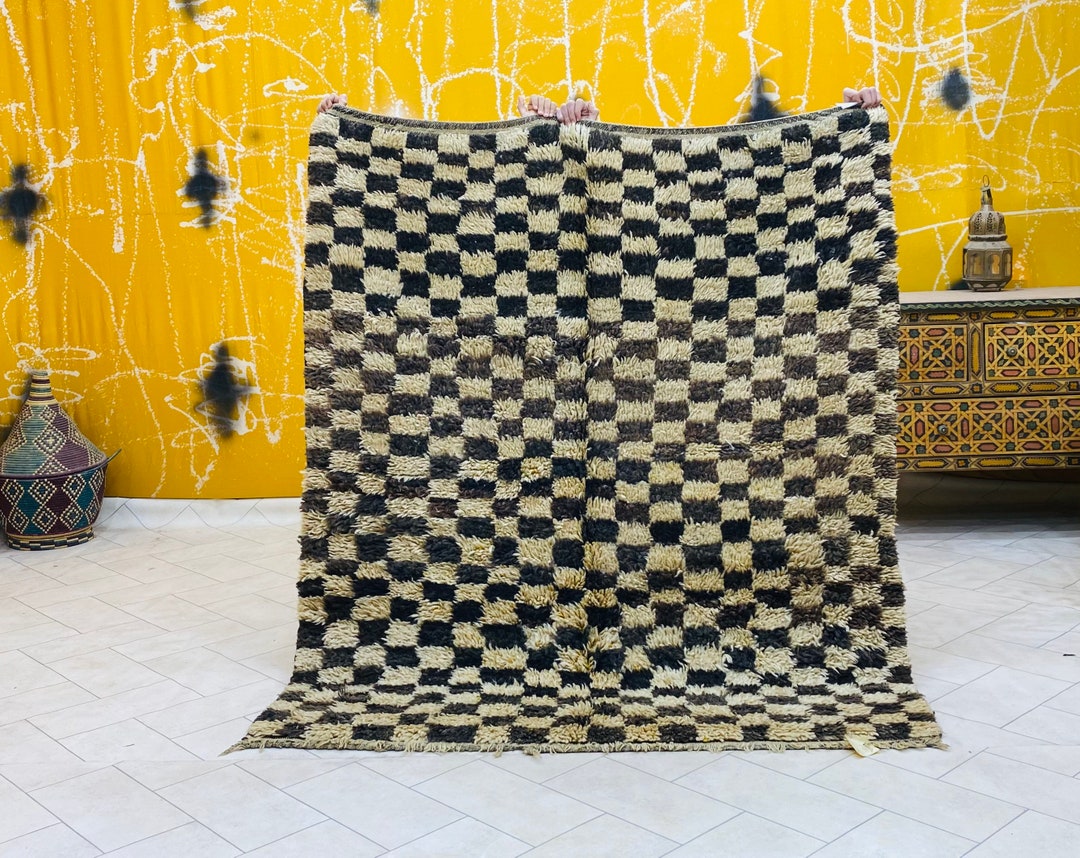 Checkered Rug, Stunning Genuine Handmade Wool Rug, Vintage Moroccan Rug ...
