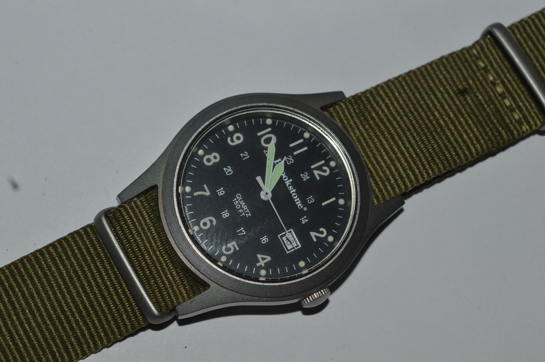 Brookstone 92323-223 Field Watch Quartz Date 34mm Circa 1990s 24 Hours ...