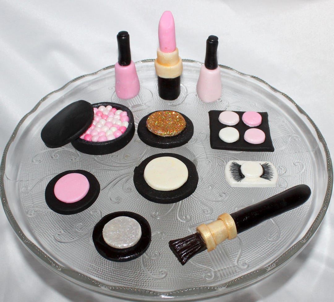 Fondant Makeup Cake Topper - Makeup Cake Decoration - Fondant Lipstick ...