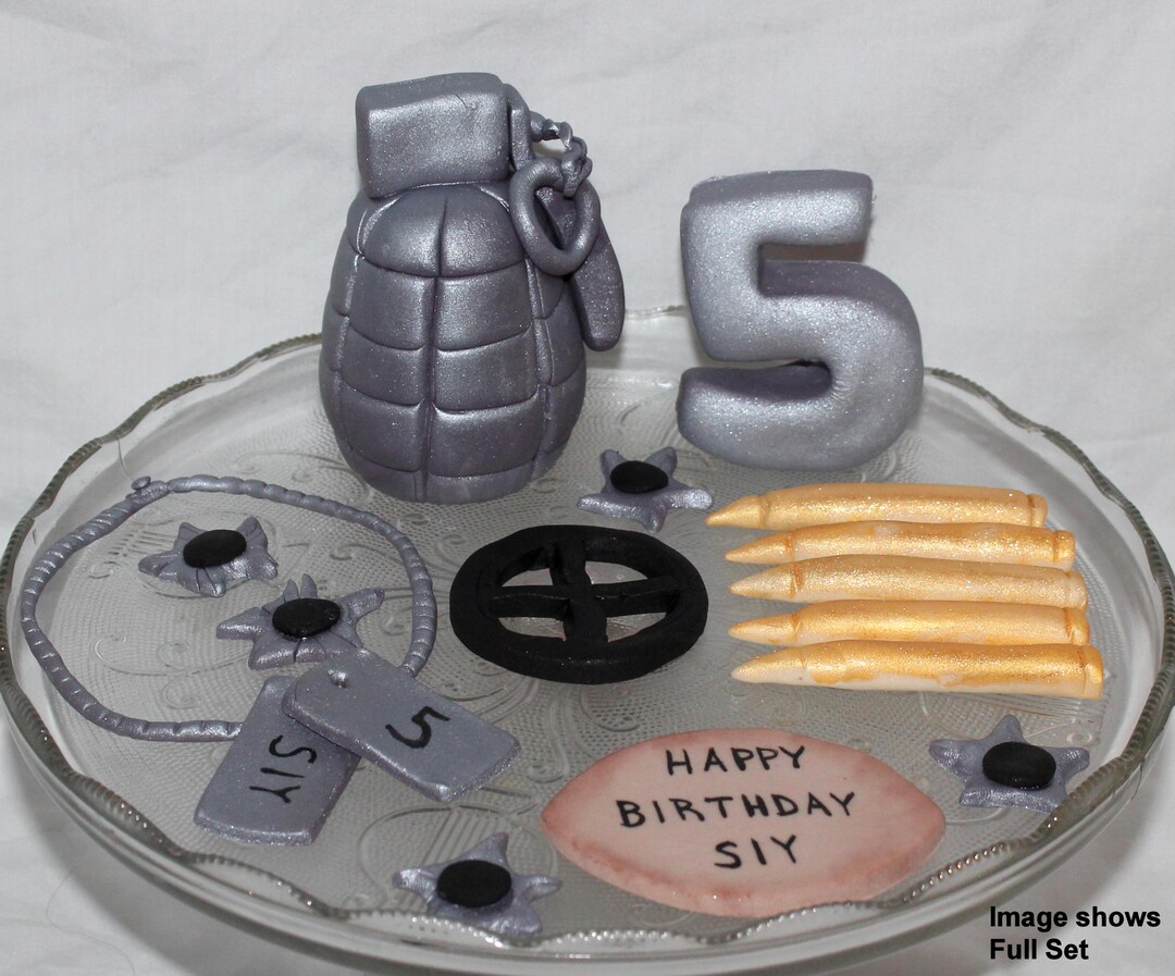 Fondant Military Gamer Cake Topper, Gaming Birthday, Grenade, Tank ...