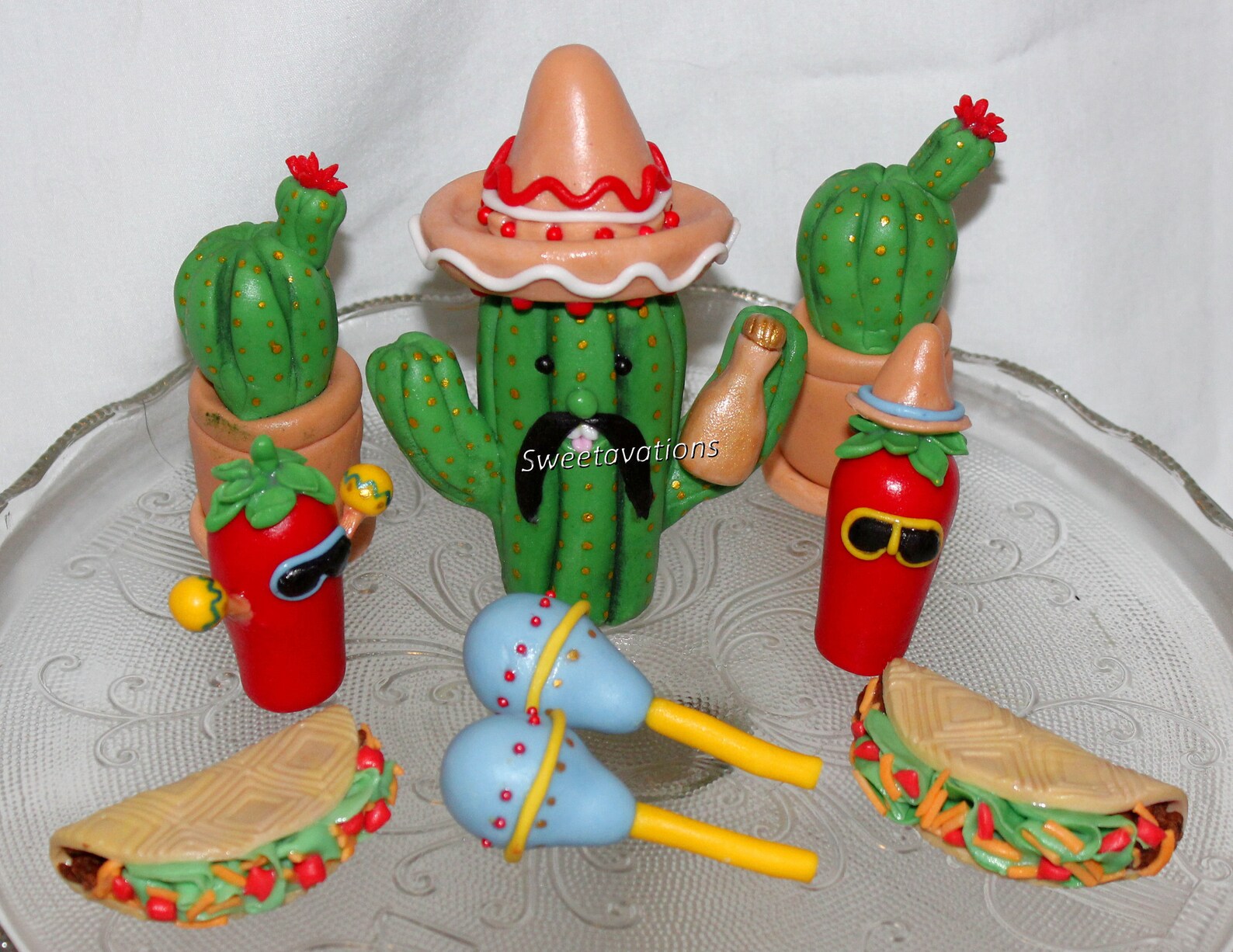 Fondant Fiesta Cake Topper - Mexican Cake Topper - Fondant Cactus ...