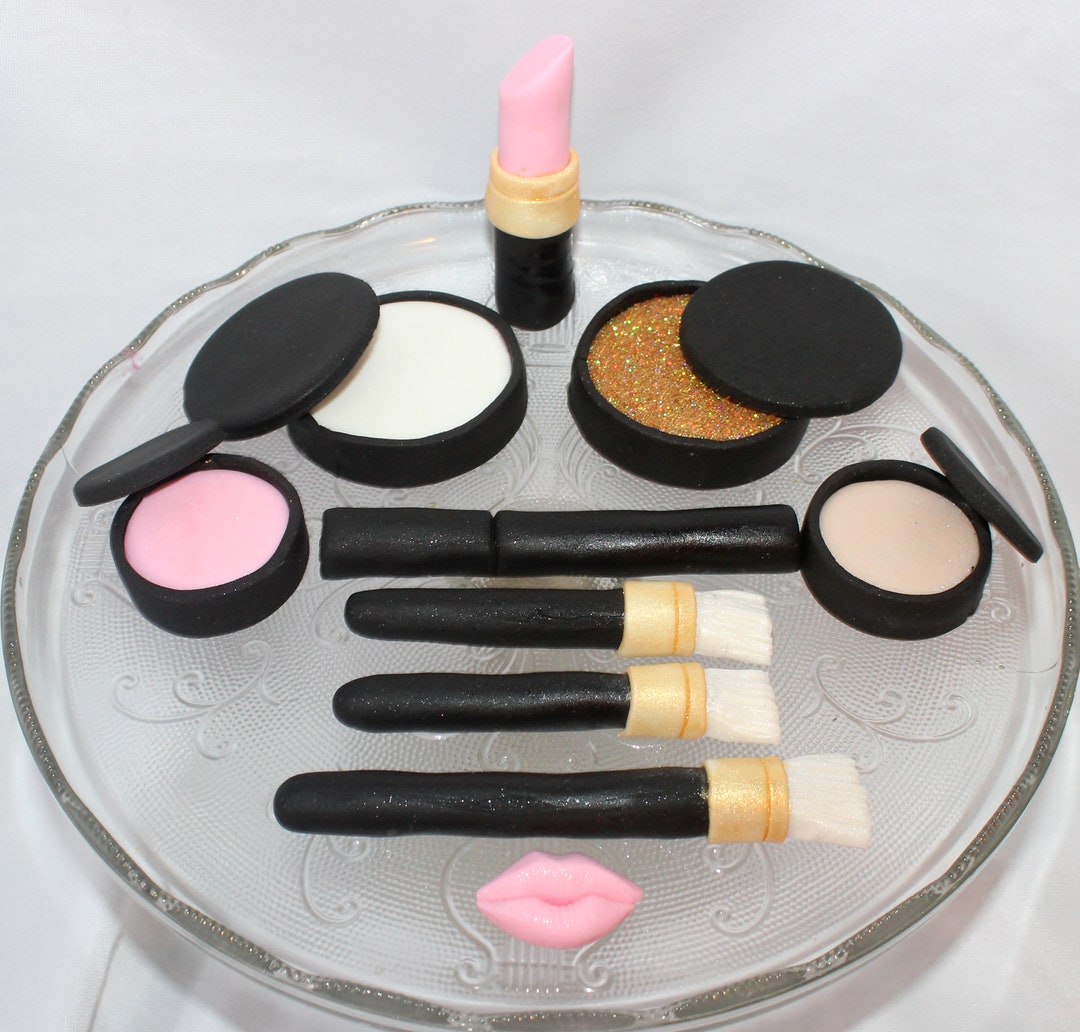 Fondant Makeup Cake Topper - Makeup Cake Decoration - Fondant Lipstick ...