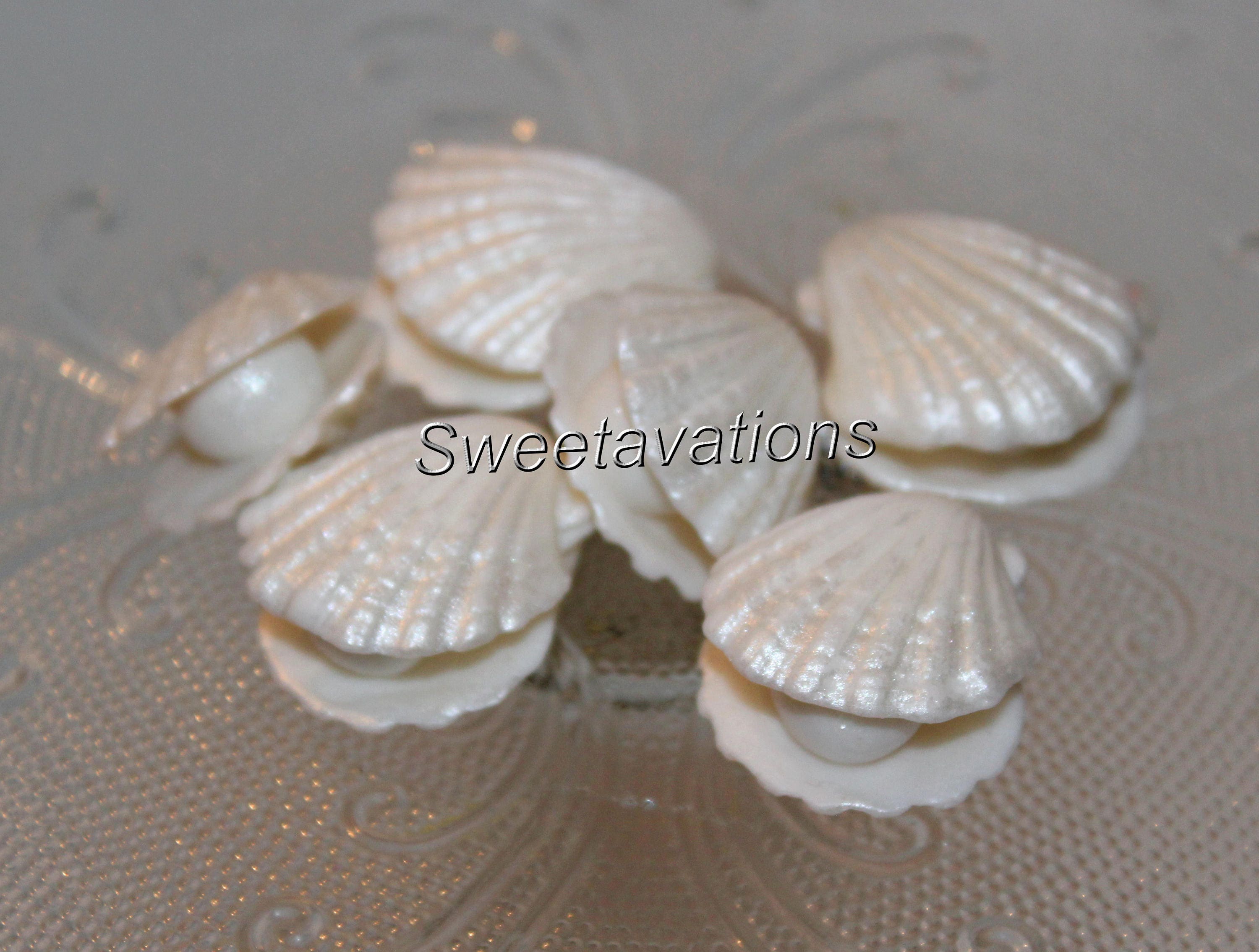 Fondant Seashell Cake Topper Fondant Pearl Fondant Shells | Etsy