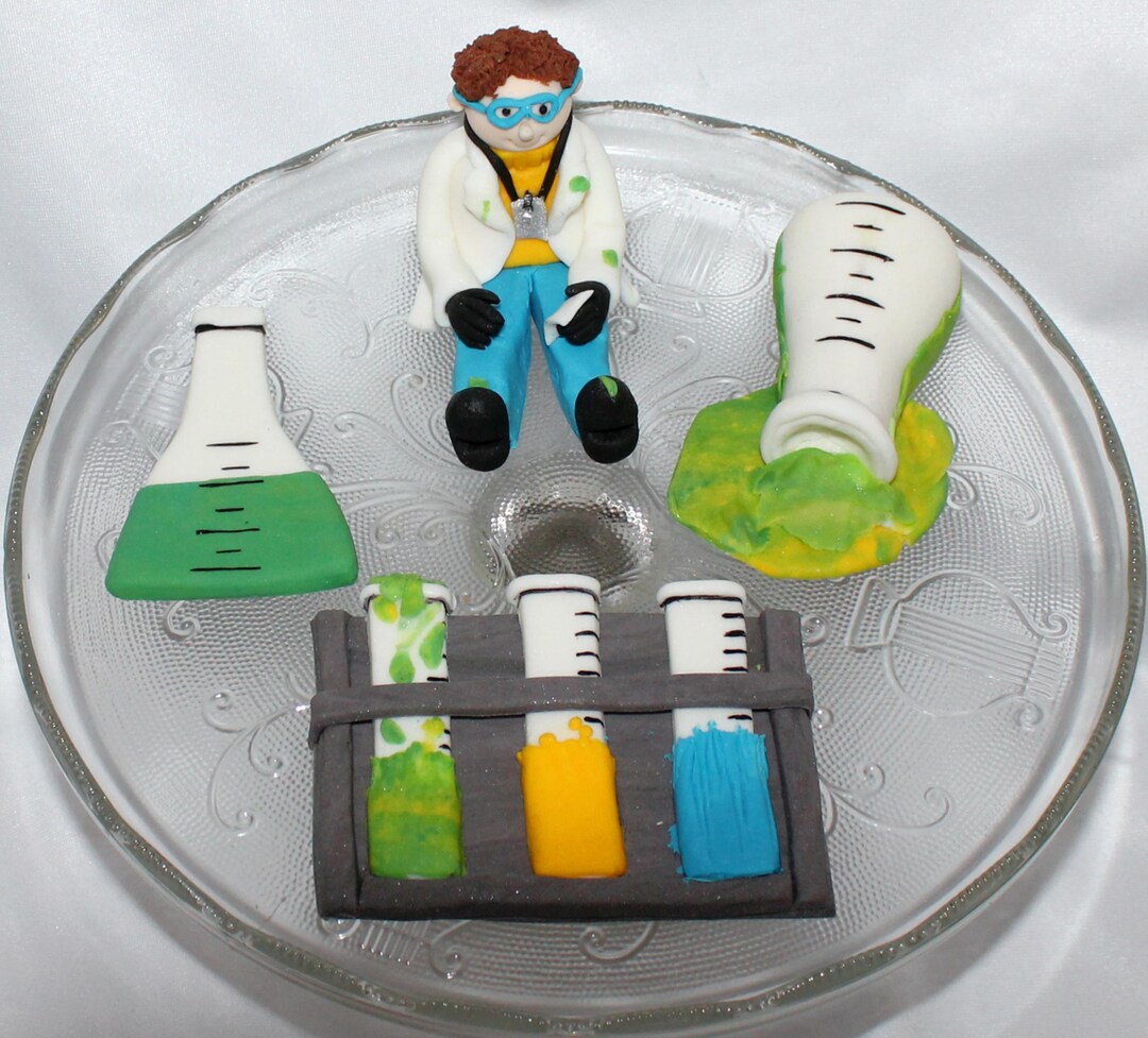 Fondant Mad Scientist Cake Topper - Mad Scientist Cake Decoration ...