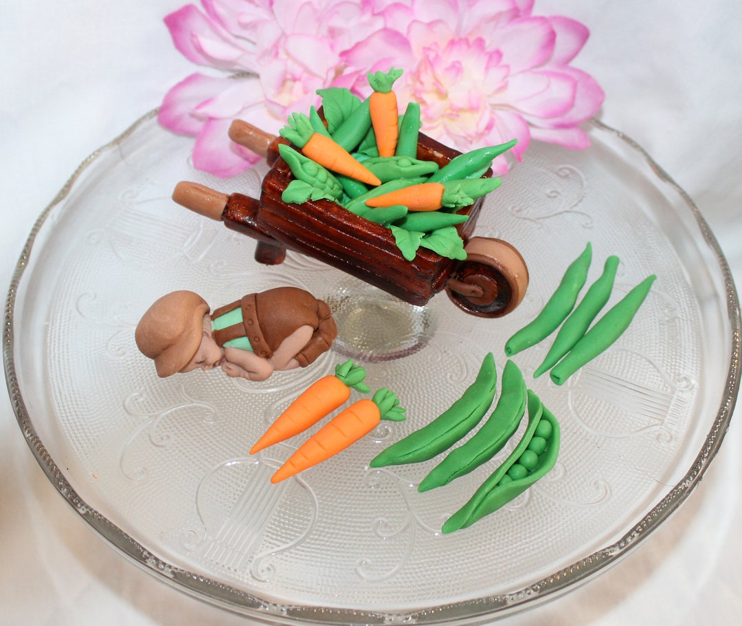 Fondant Wheelbarrow Cake Topper Wheelbarrow Topper Fondant Vegetables Farm Cake Topper Garden ...