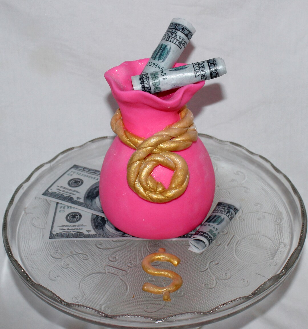 Fondant Money Bag Cake Topper - Money Bag Topper - Fondant Money ...
