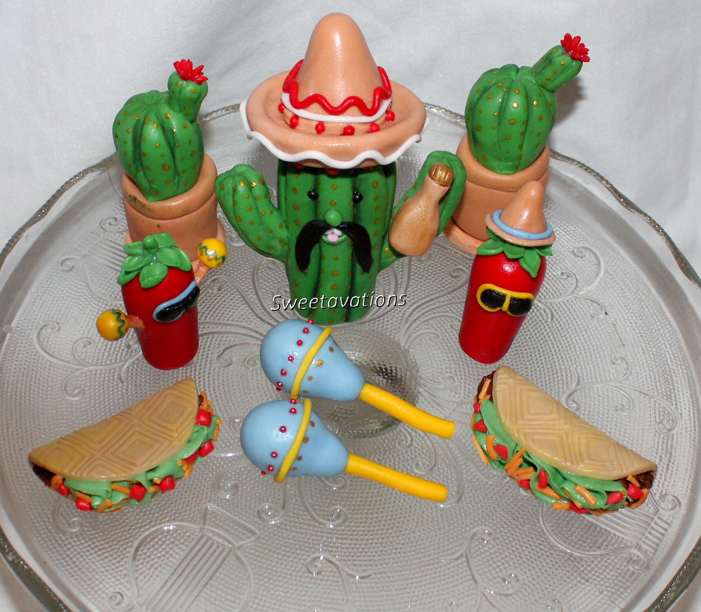 Fondant Fiesta Cake Topper - Mexican Cake Topper - Fondant Cactus ...