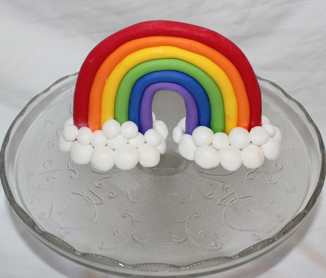 Fondant Rainbow Cake Topper, Rainbow Birthday, Clouds, Unicorn Theme ...