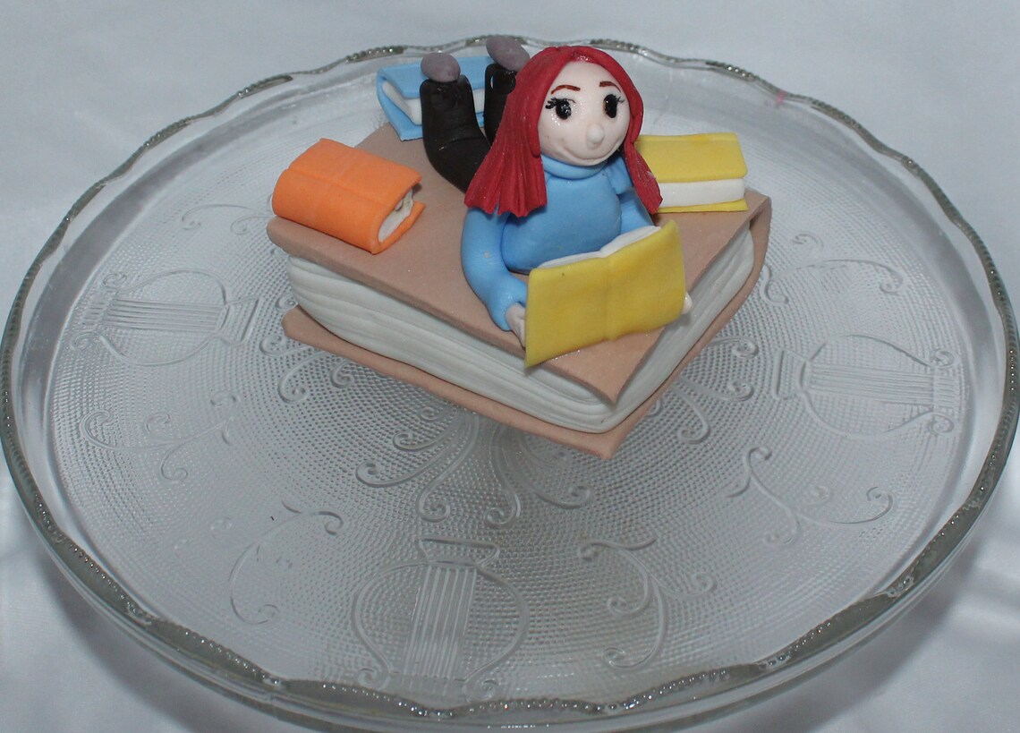 Fondant Book Lover Cake Topper, Figure Laying on Books, Avid Reader ...