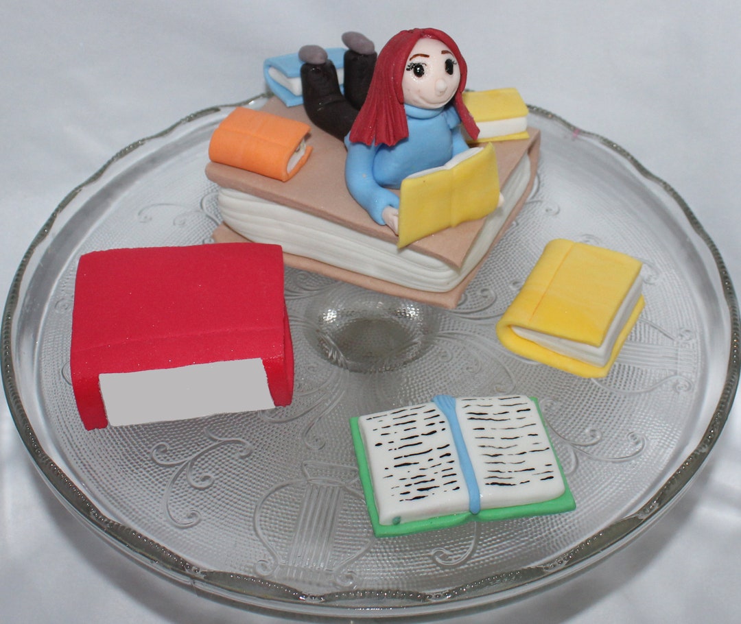 Fondant Book Cake Topper Reading Topper Book Topper Bibliophile Cake ...