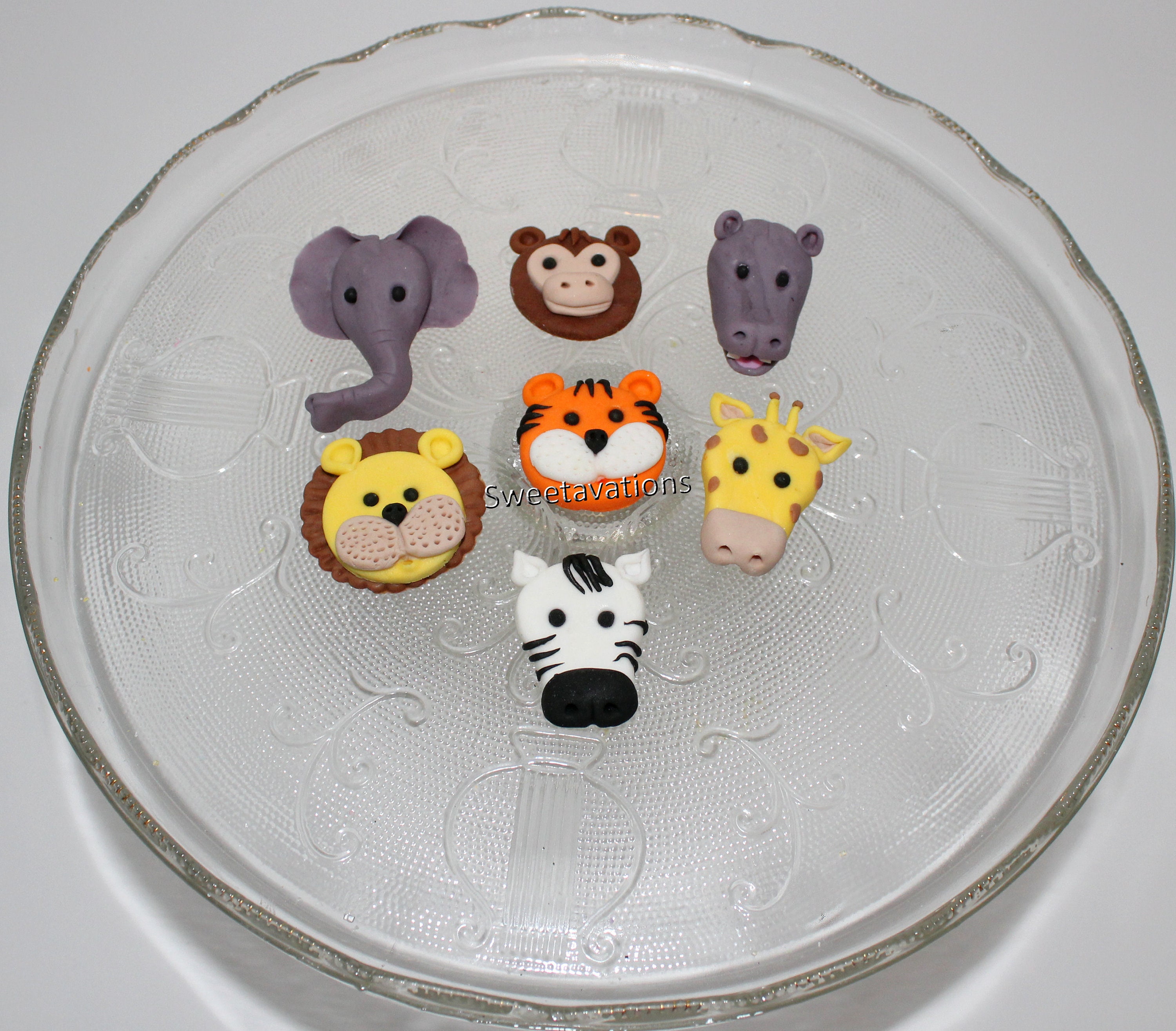 Fondant Jungle Animal Head Cake Topper, Safari Baby Shower, Zoo Animal ...