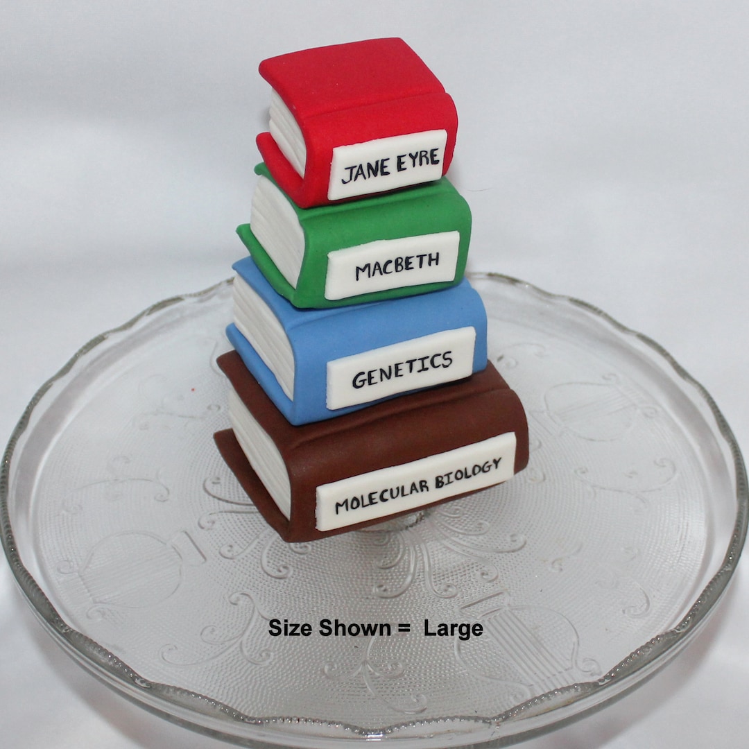 Fondant Book Cake Topper - Stacked Books - Graduation Topper - Doctor ...