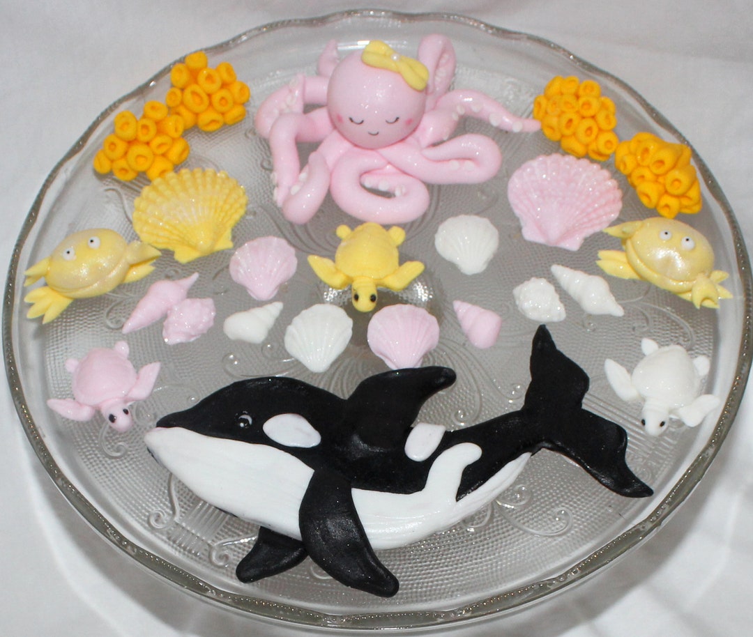 Fondant Orca Cake Topper Set: Ocean Theme Cake Decorations, Under the ...