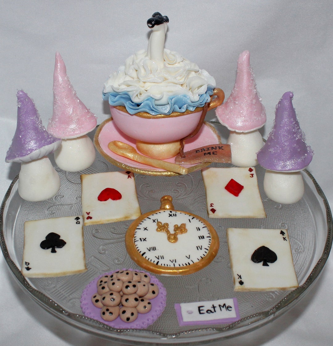 Fondant Alice Teacup Cake Topper - Alice Cake Topper - Alice in ...