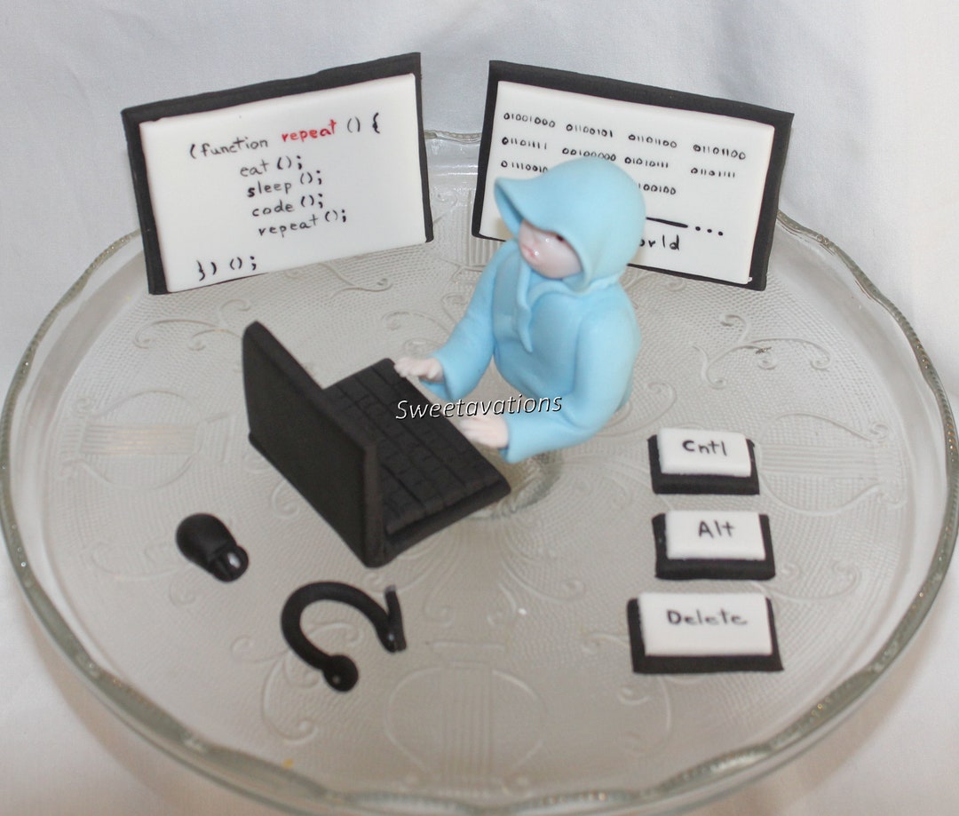 Fondant Computer Cake Topper - Fondant Programmer - Fondant Hacker ...