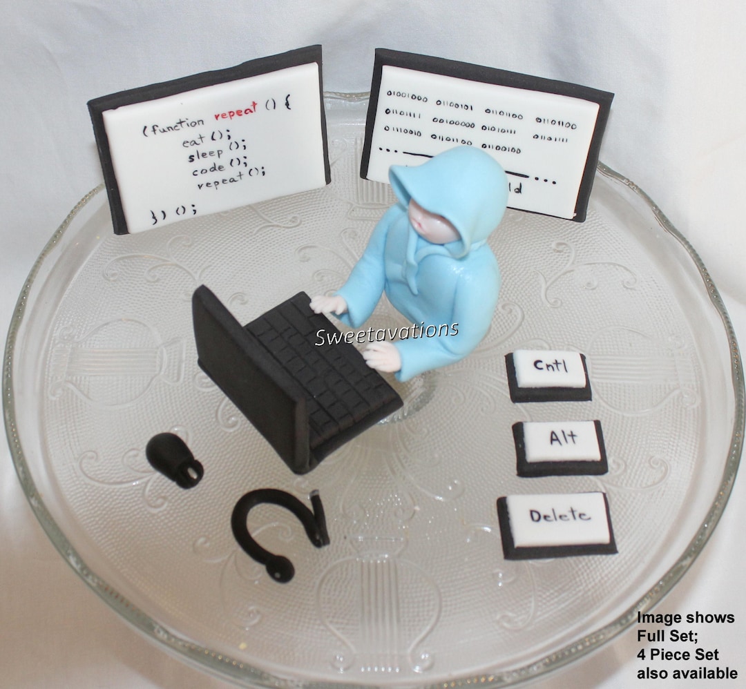Fondant Computer Cake Topper - Fondant Programmer - Fondant Hacker ...