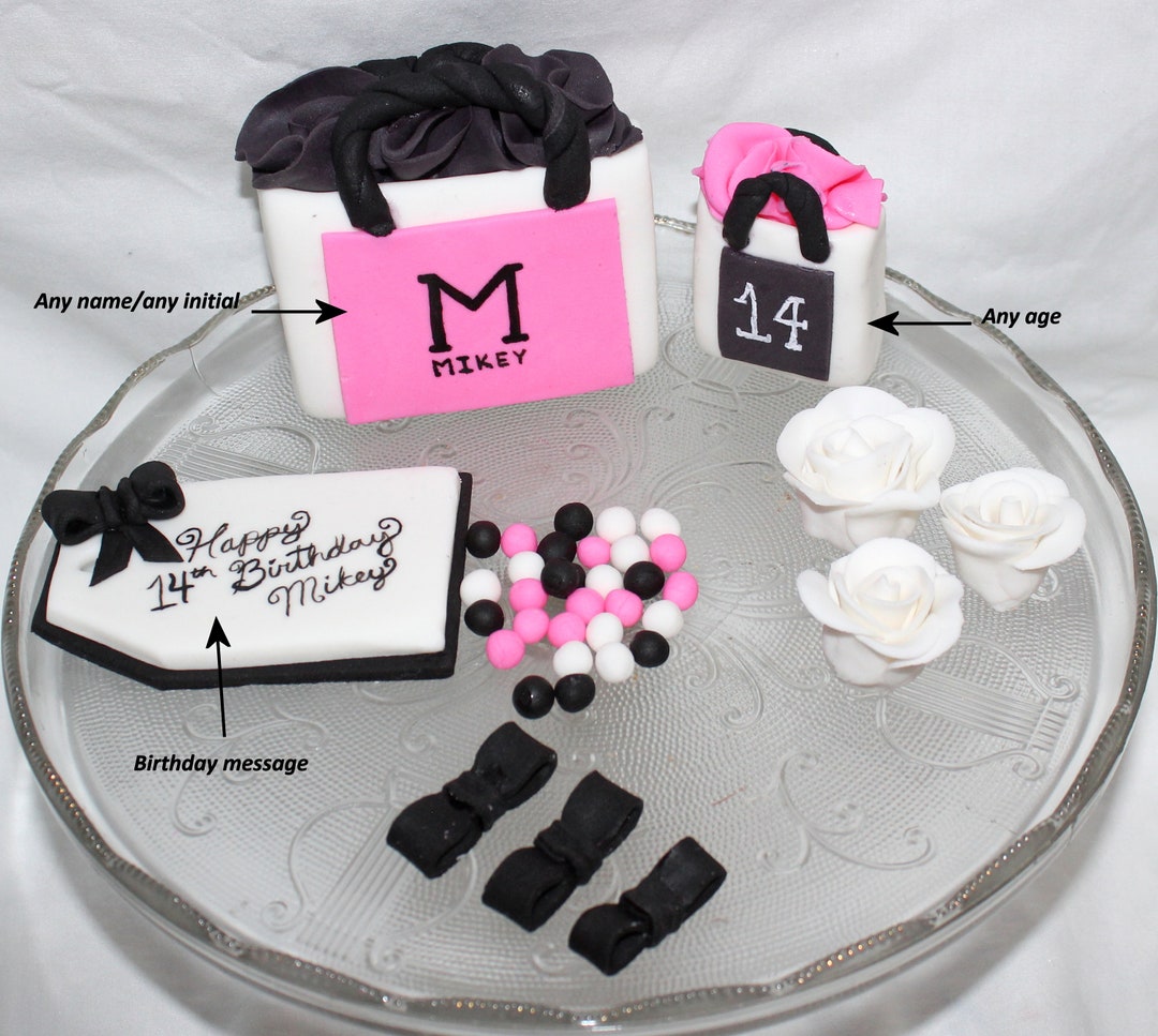 Fondant Shopping Bag Cake Topper - Shopping Theme - Fondant Designer ...