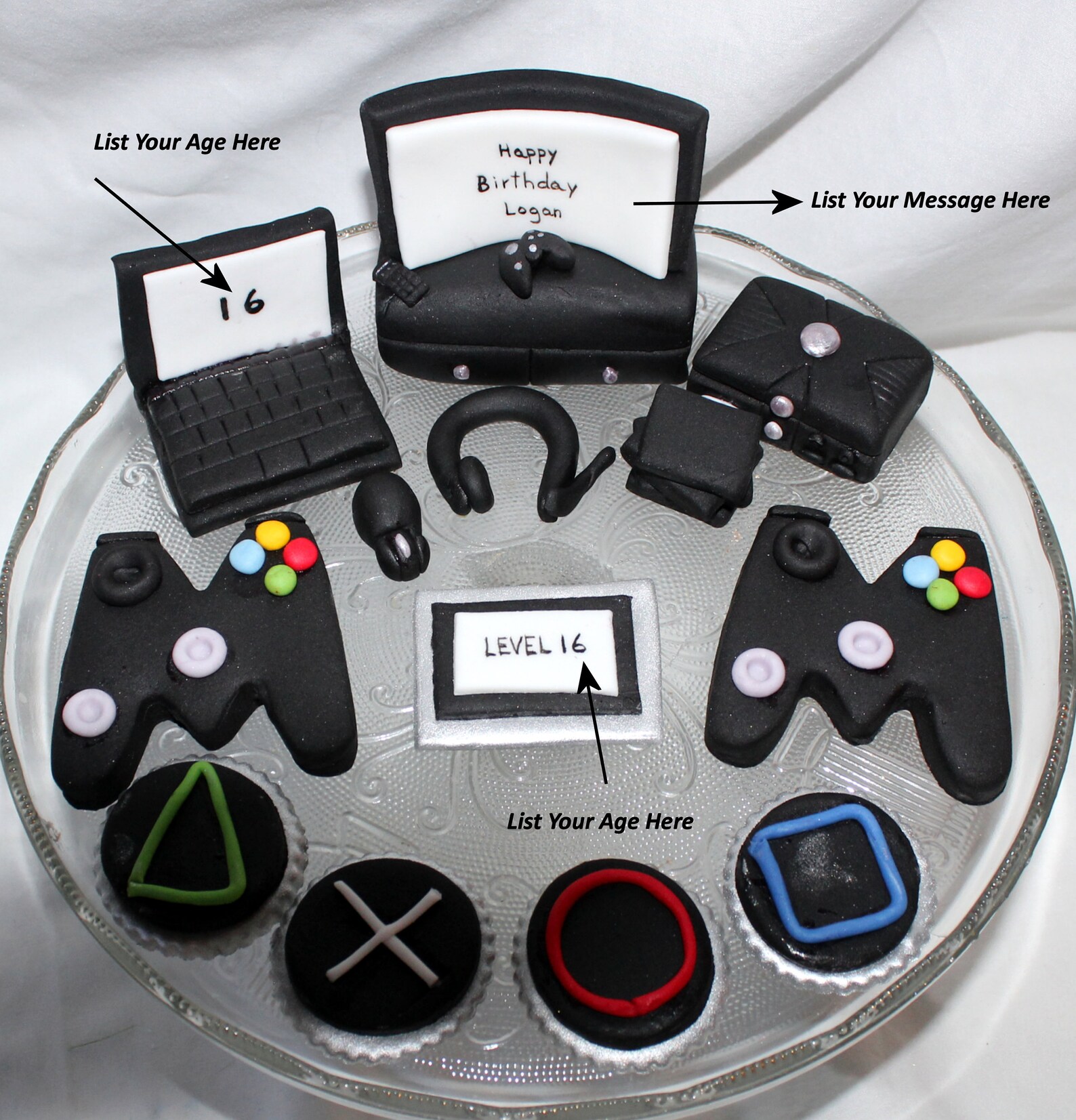 Fondant Gamer Cake Topper Fondant Computer Cake Topper | Etsy