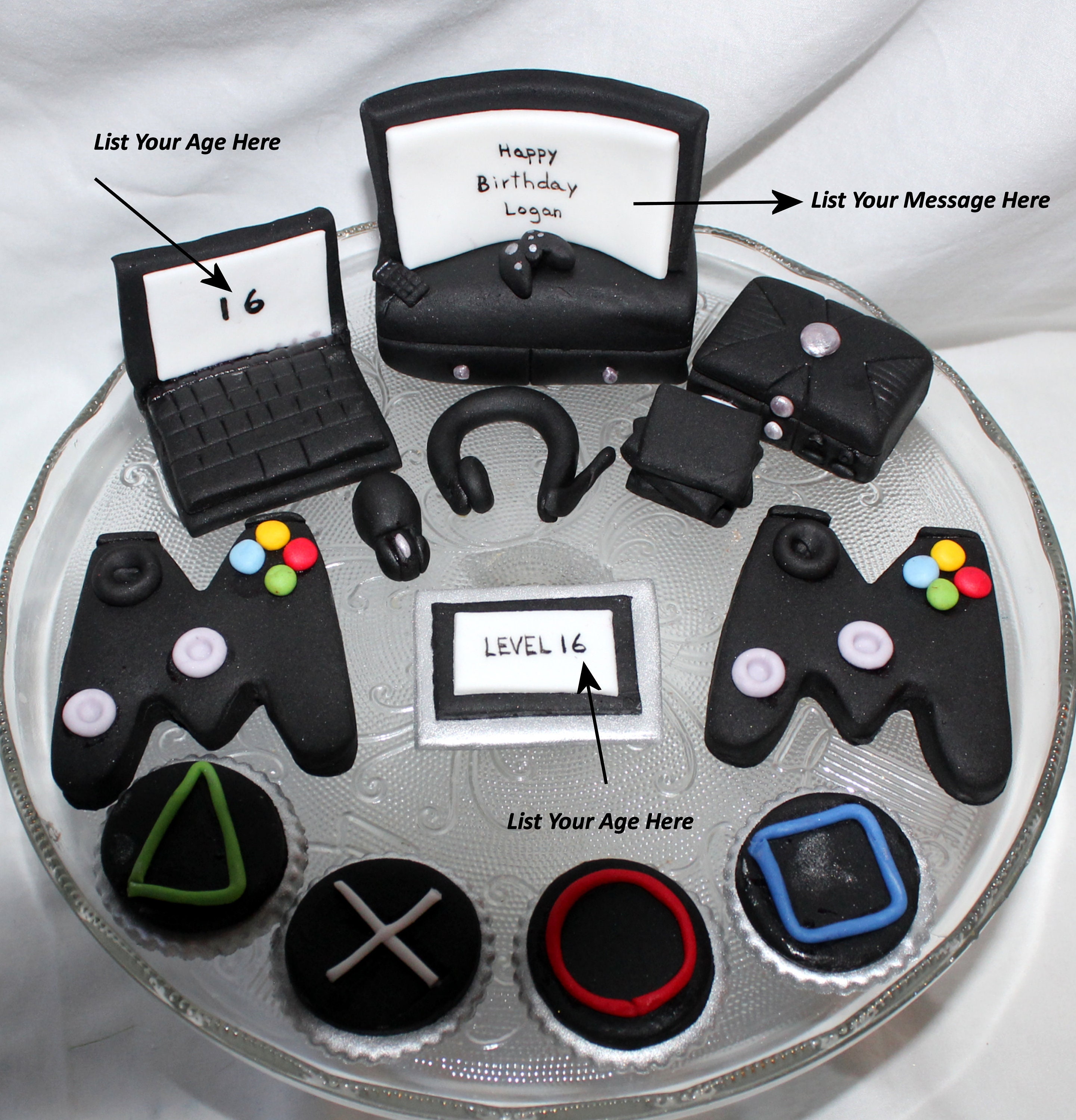 Fondant Gamer Cake Topper Fondant Computer Cake Topper | Etsy