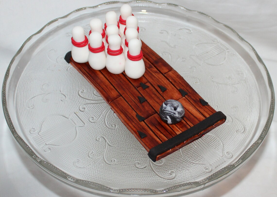 Fondant Bowling Alley Cake Topper, Sports Cake Decoration, Bowling Pin ...