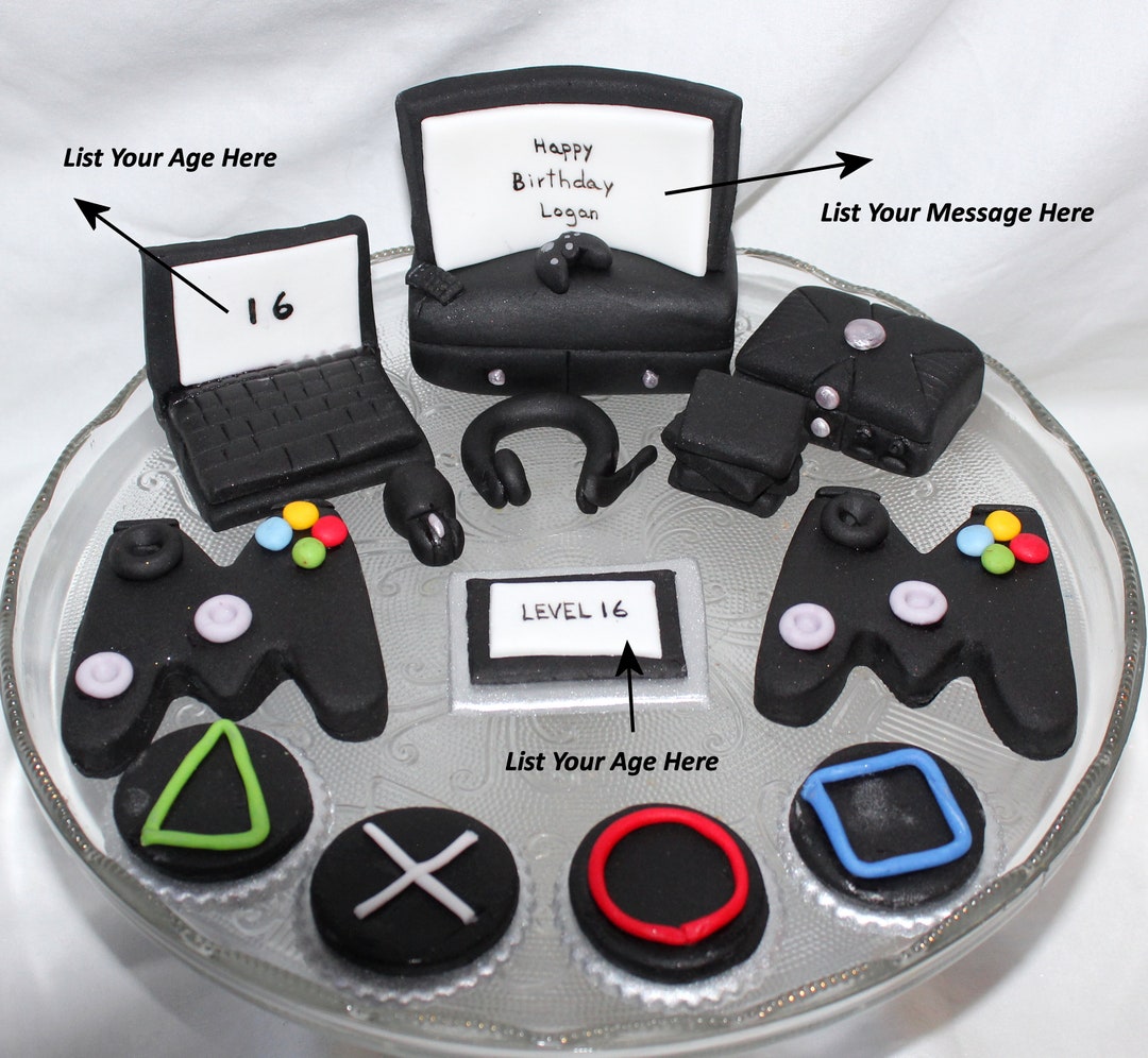 Fondant Gamer Cake Topper - Fondant Computer Cake Topper - Gamer Topper ...