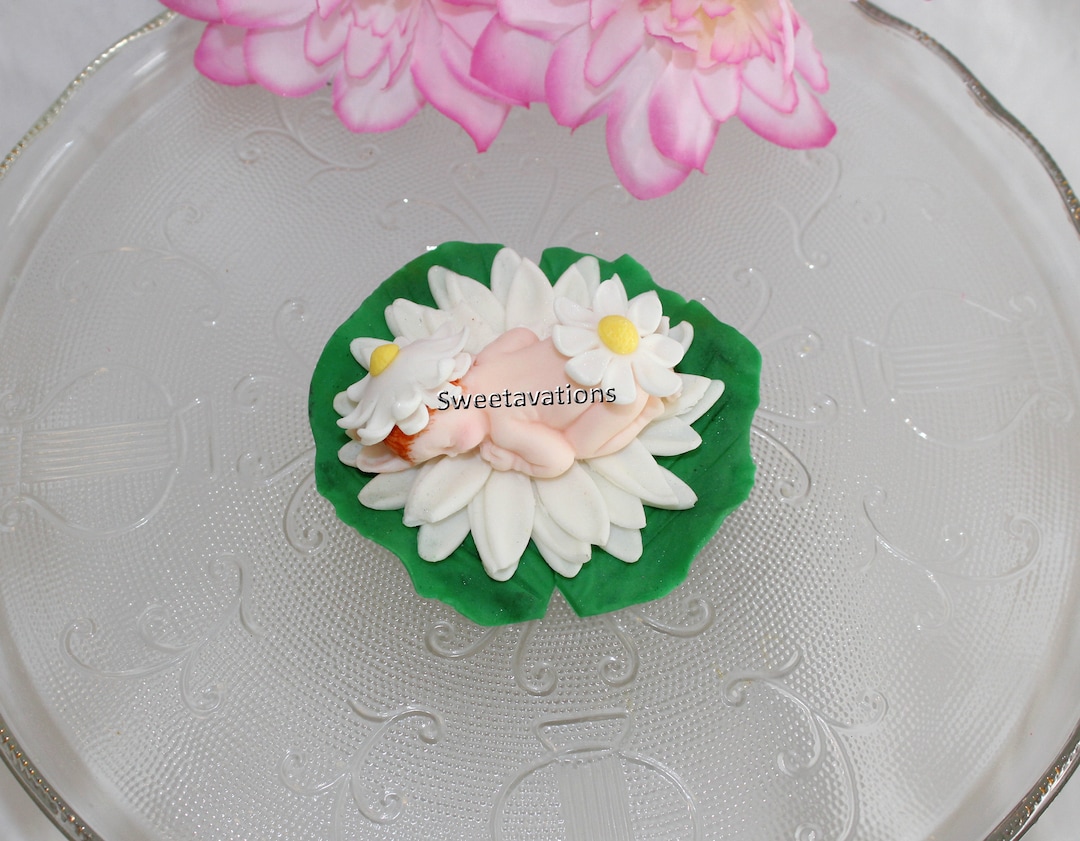 Fondant Lotus Baby Cake Topper - Sleeping Baby Cake Topper - Flower ...
