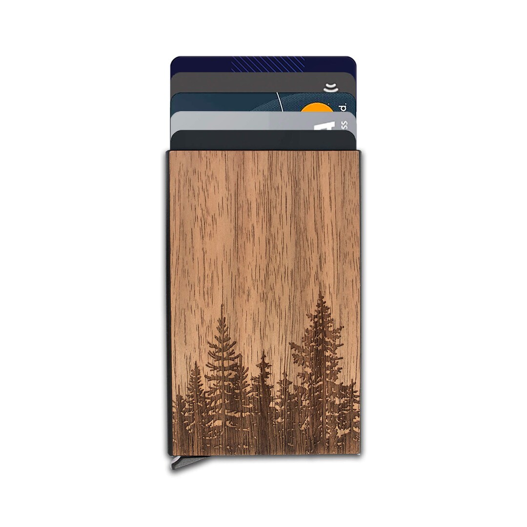 Forest - Wooden Credit Card Holder Wallet With RFID, Personalized Metal ...