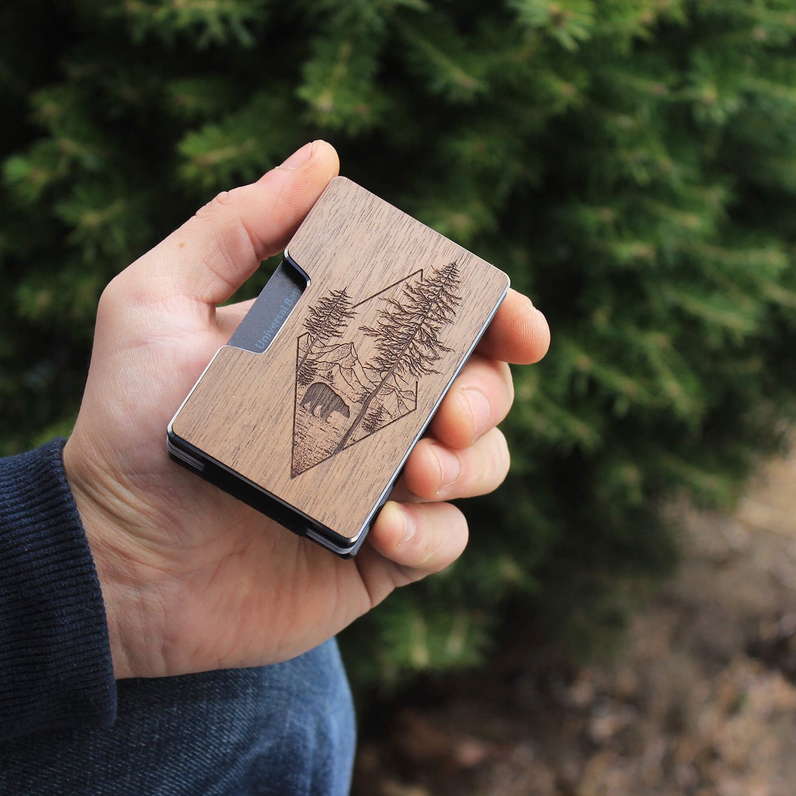 Woodland Bear Wooden Credit Card Holder Wallet With Money - Etsy