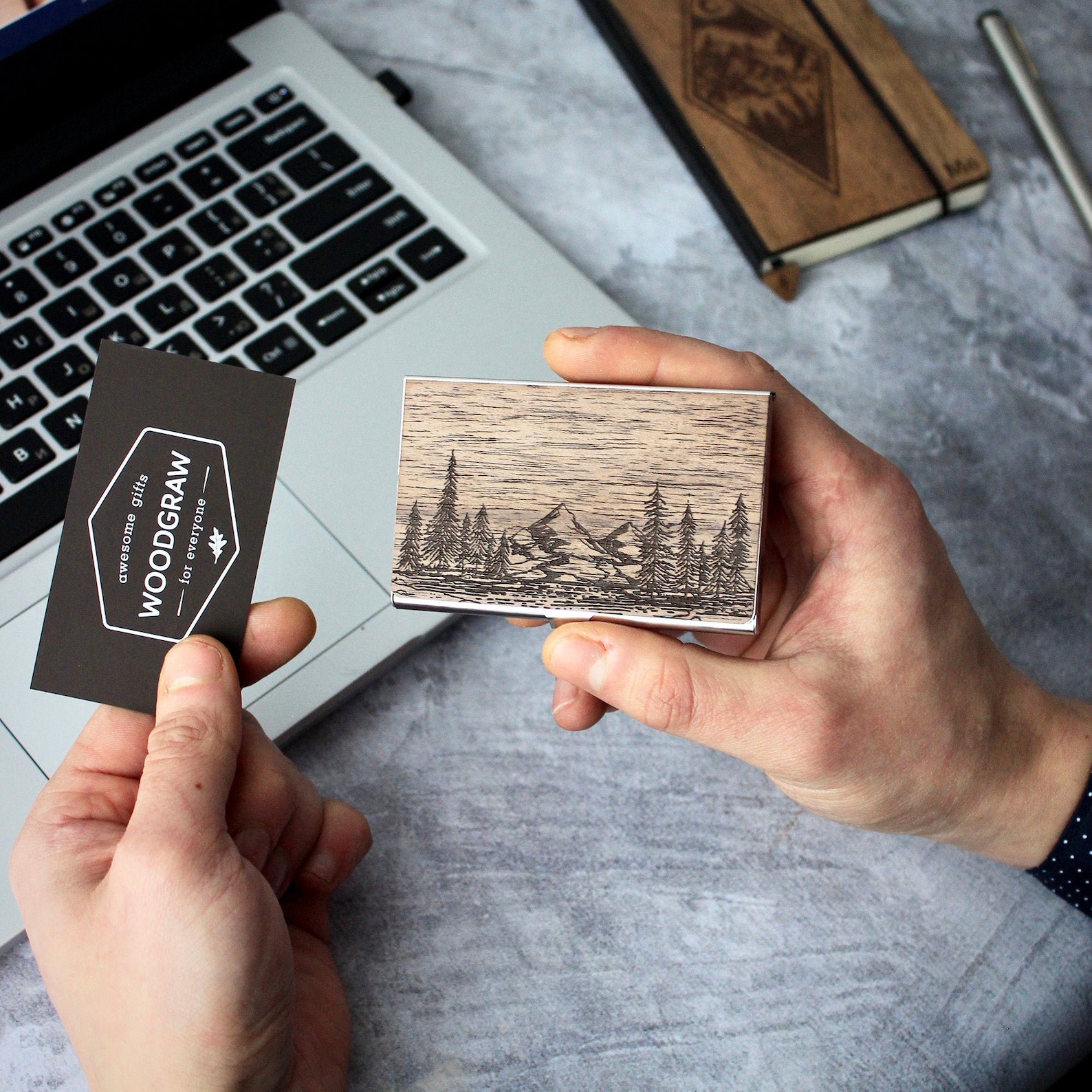 Nature Wooden Business Card Holder Case, Personalized Engraved Card ...