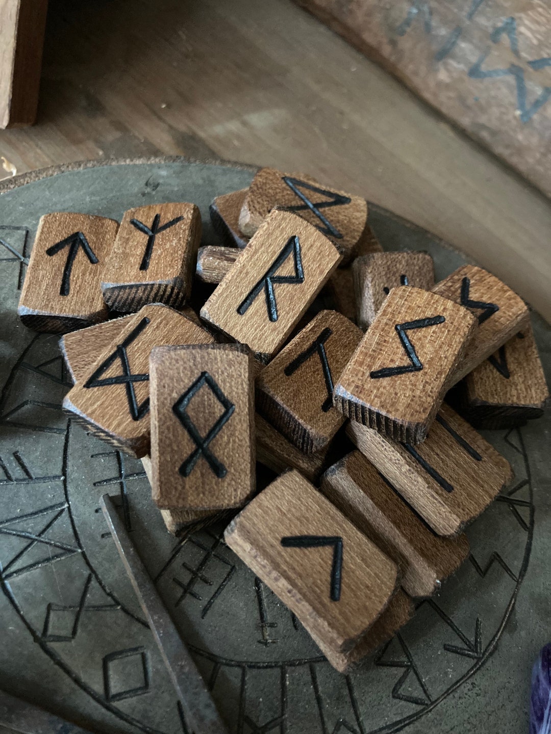 English Elm Hand Burnt Wooden Rune Tiles - Etsy