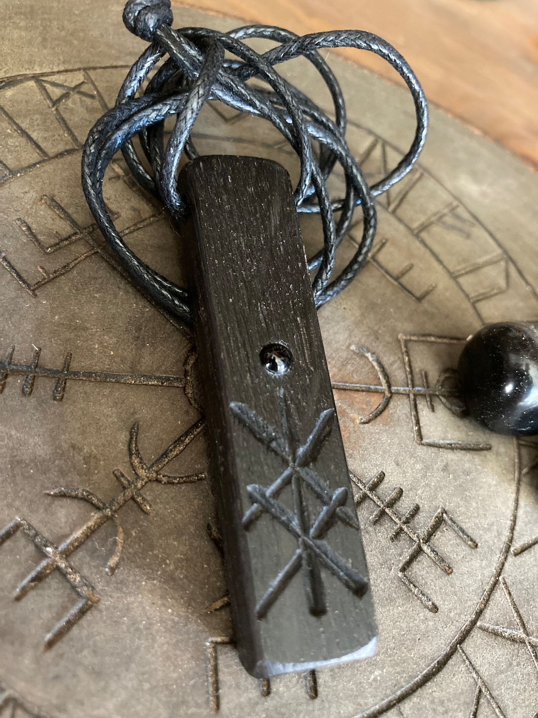 5,000 Year Old Bog Oak & Obsidian Crystal Protection Bindrune Talisman ...