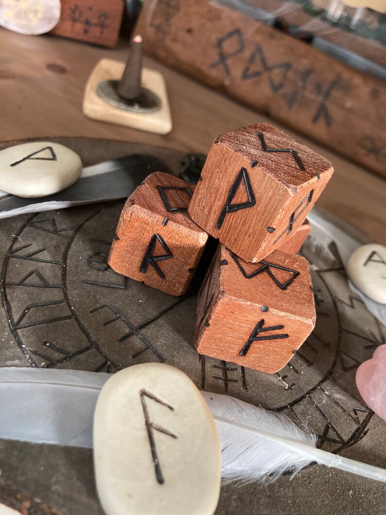 Exotic Hardwood Hand Burnt Elder Futhark Rune Dice *free UK Delivery ...
